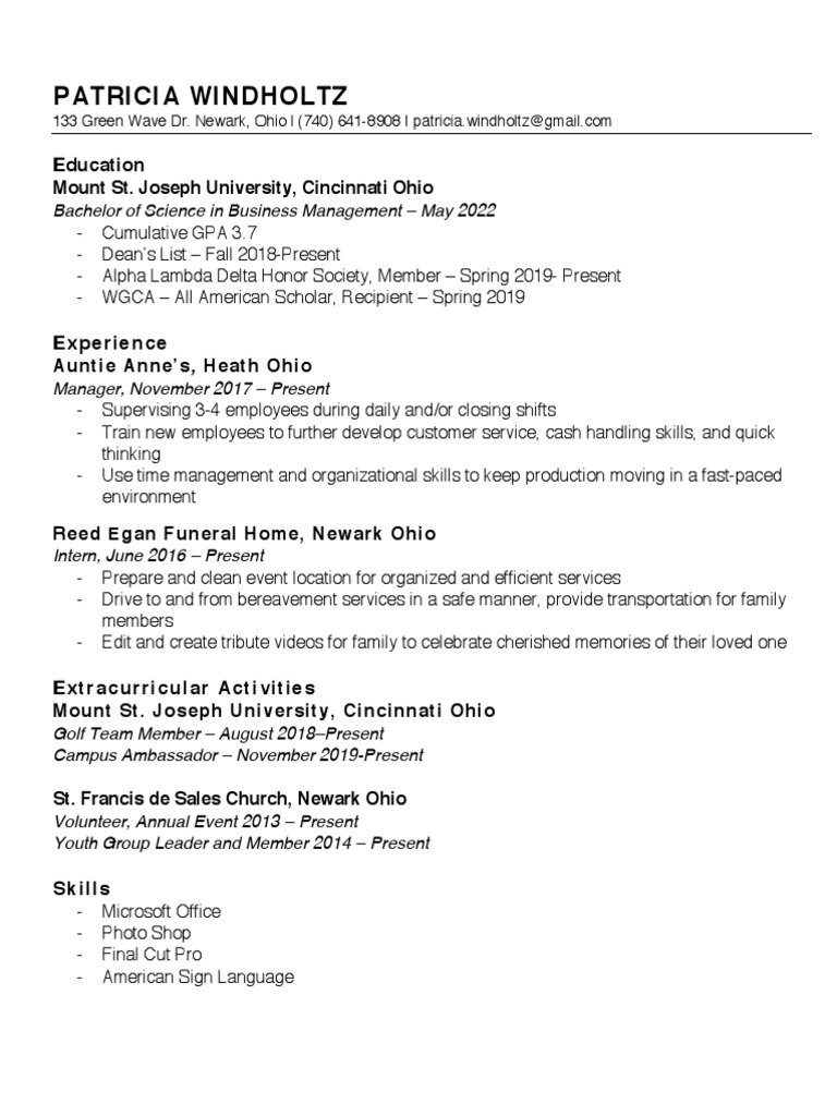 Patricia Windholtz's Resume Summary | PDF