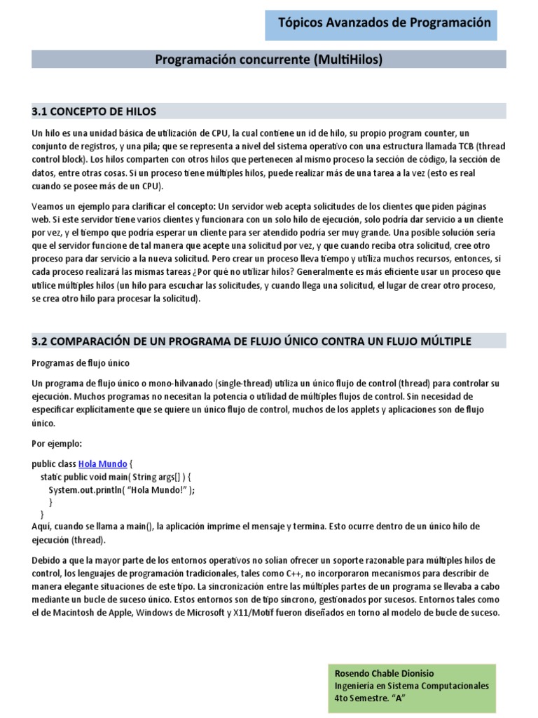 RCHD-Investigacion Programacion Concurrente (MultiHilos) | PDF | Hilo (Computación) | Objeto ...