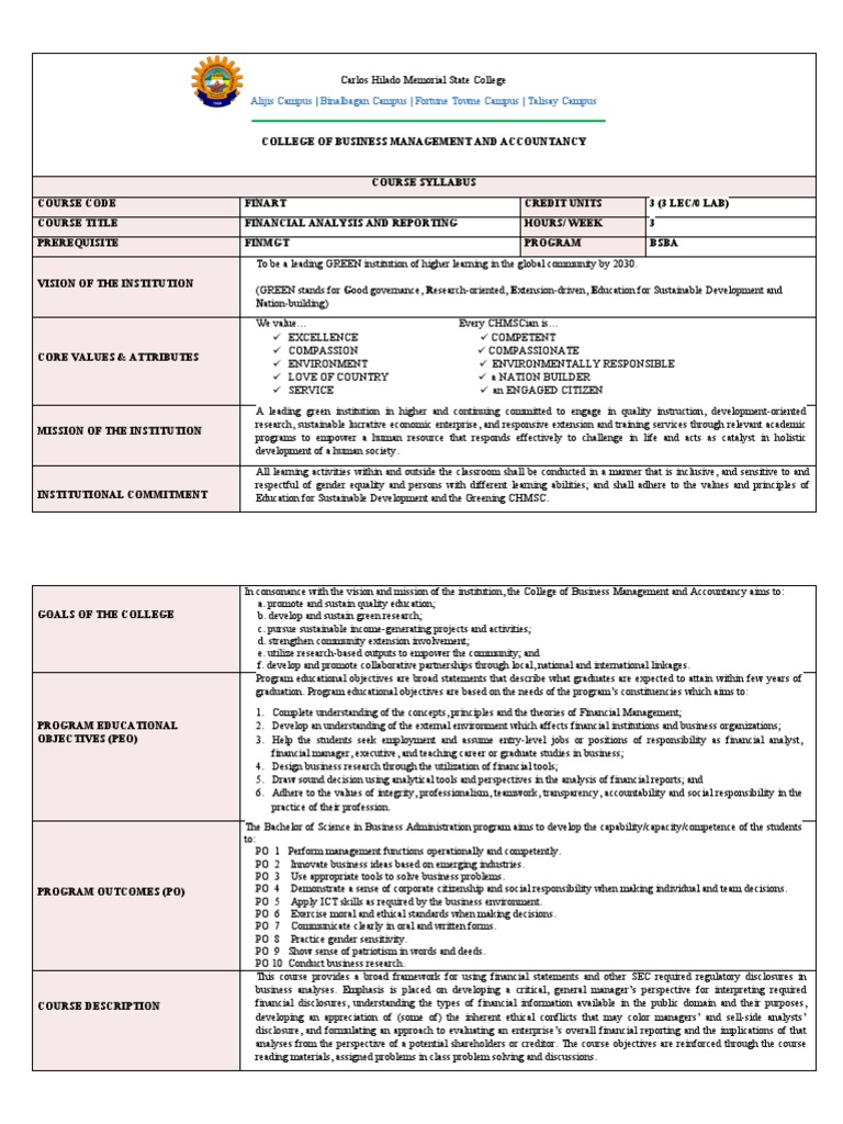 Financial Analysis and Reporting Syllabus | PDF | Cash Flow Statement ...