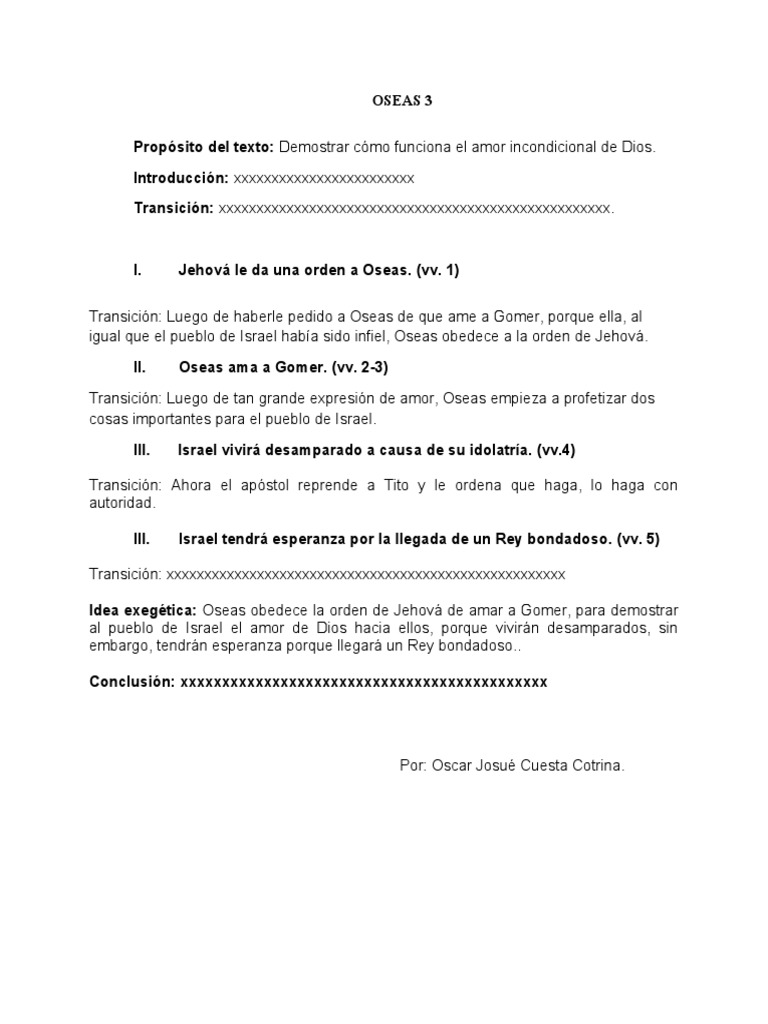 Oseas 3 - Bosquejo Exegético - Oscar Cuesta | PDF