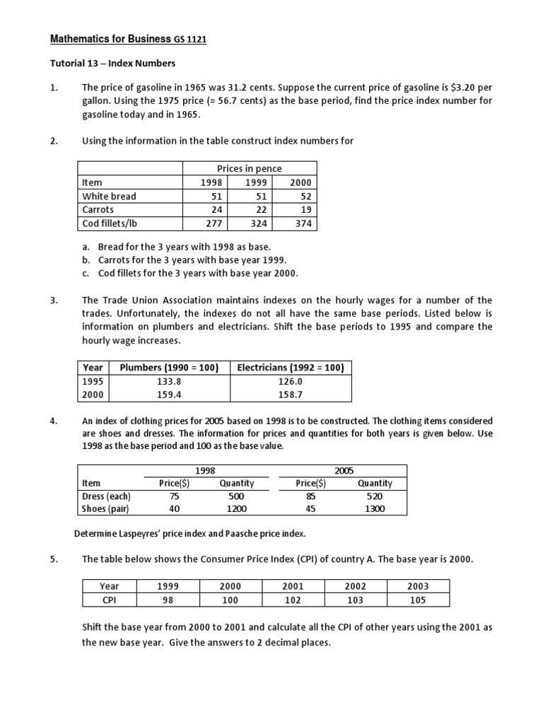 Tutorial - Index Numbers Jan 2020 | PDF | Price Indices | Consumer ...