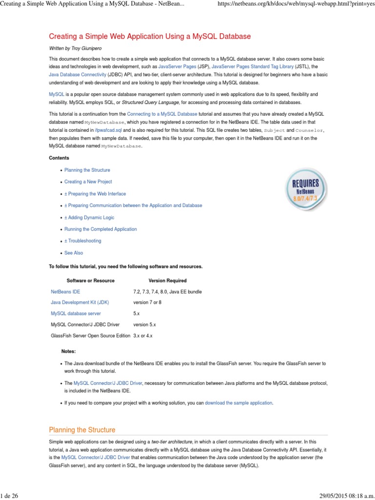 Creating A Simple Web Application Using A Mysql Database Pdf Java Server Pages Net Beans