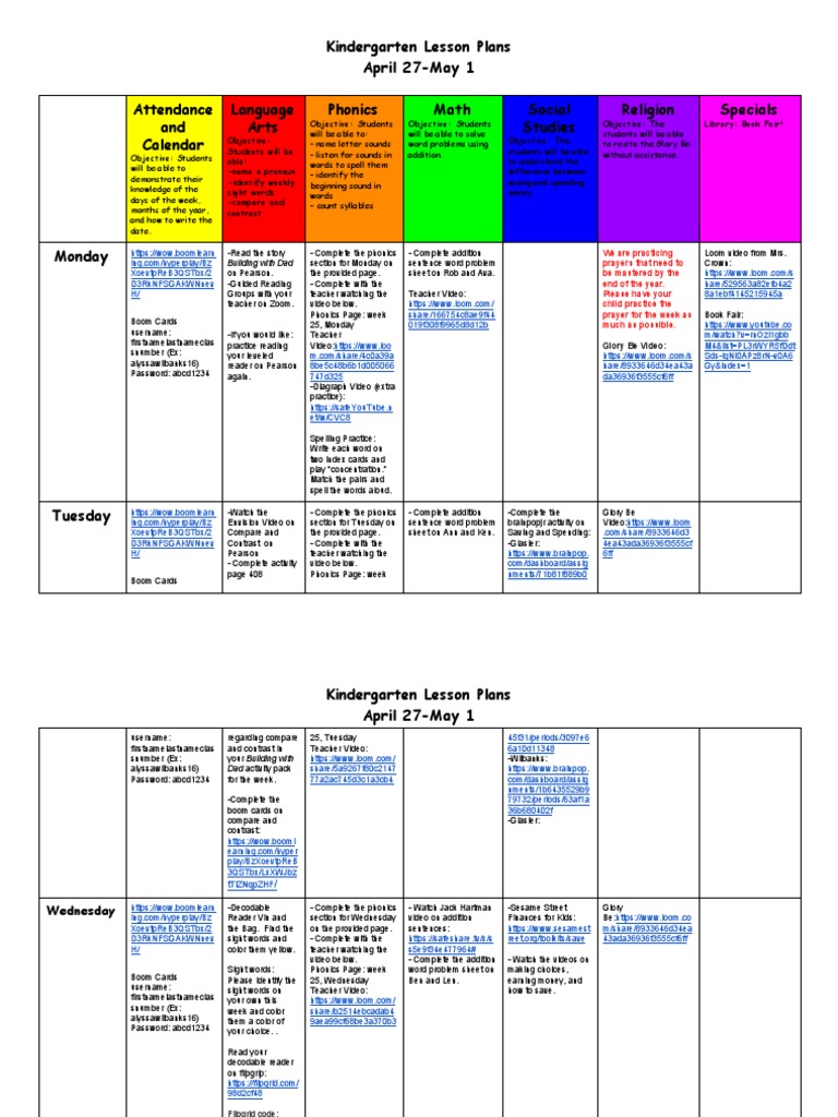 Kindergarten Weekly Lesson Plans | PDF | Phonics | Linguistic Typology