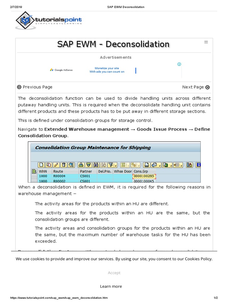 SAP EWM Deconsolidation | PDF | Http Cookie | Warehouse