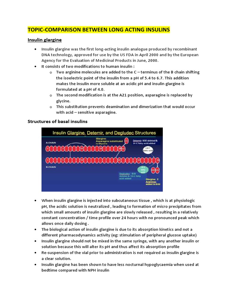 Comparison Between Long Acting Insulins | PDF | Insulin | Diabetes