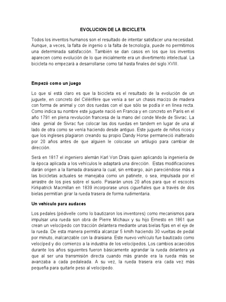 Evolucion de La Bicicleta | PDF | Viaje de aventura | Neumático