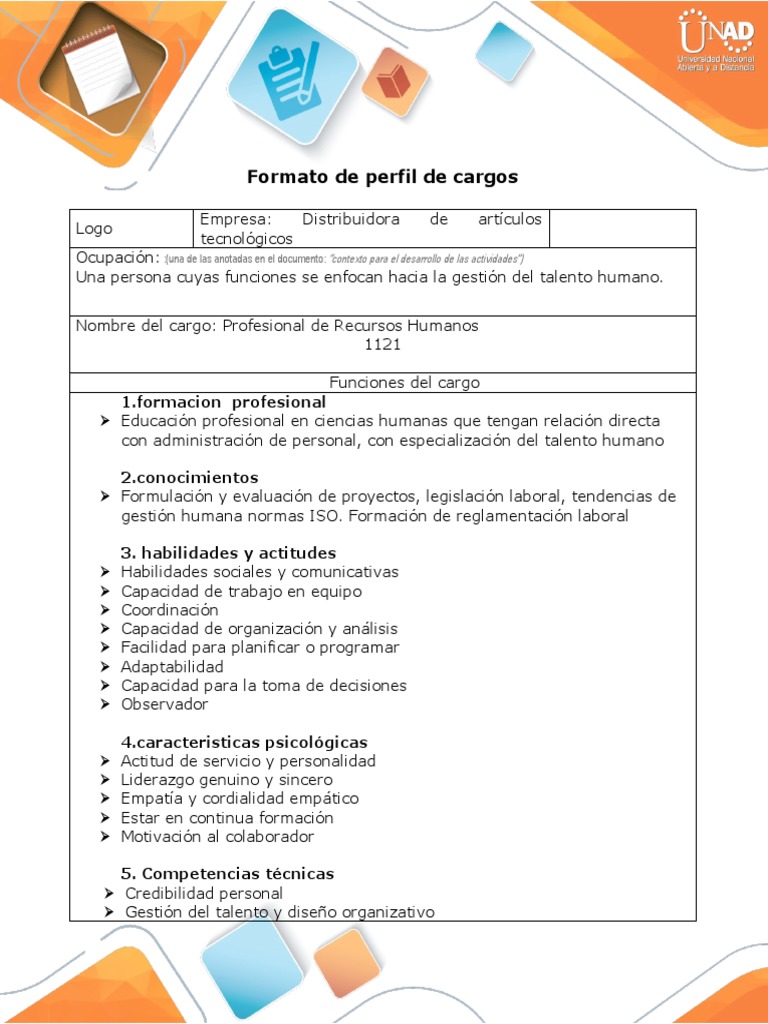 Formato Perfil de Cargos | PDF | Gestión del talento | Grupo de trabajo