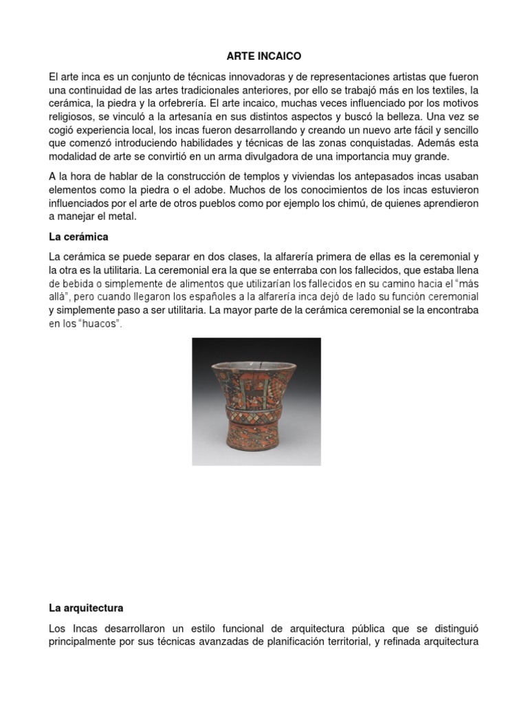 Arte Incaico | PDF | Imperio Inca | cerámica