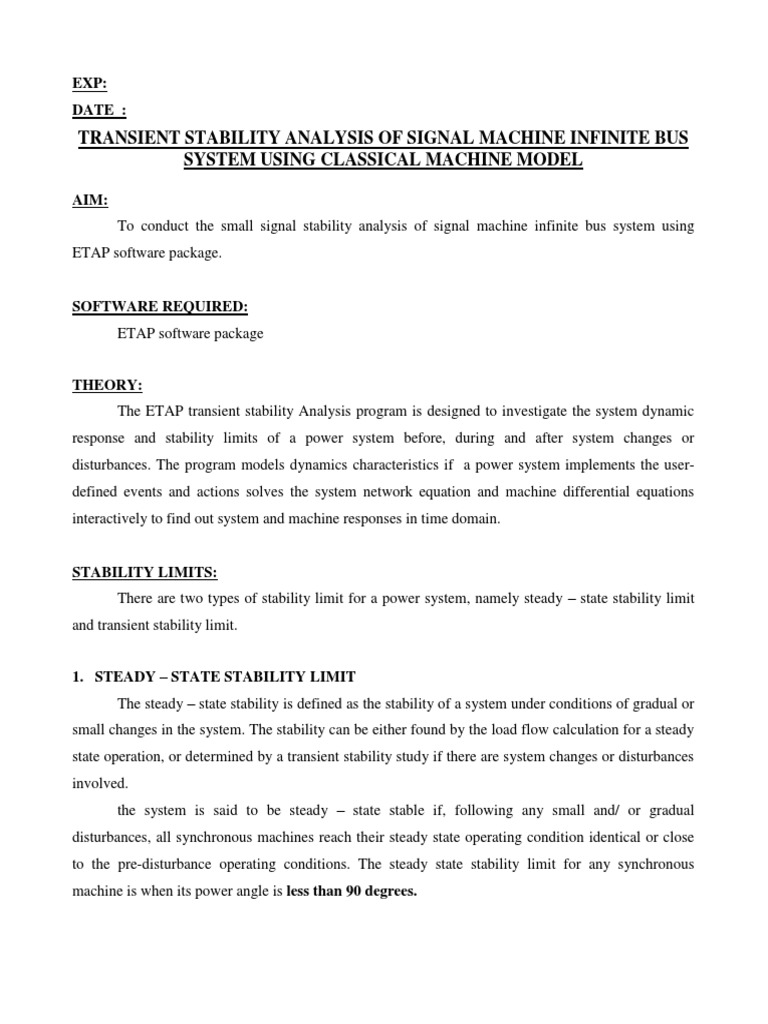 Transient Stability Analysis of Signal Machine Infinite Bus System Using Classical Machine Model ...
