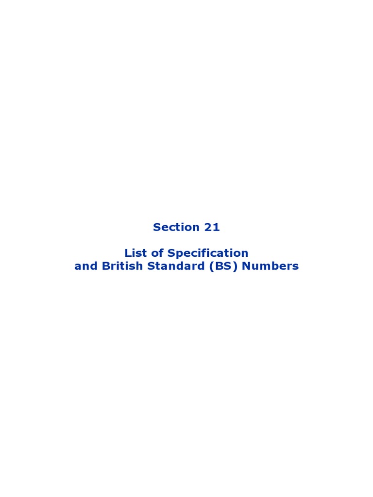 Section 21 List of Specification and British Standard (BS) Numbers ...