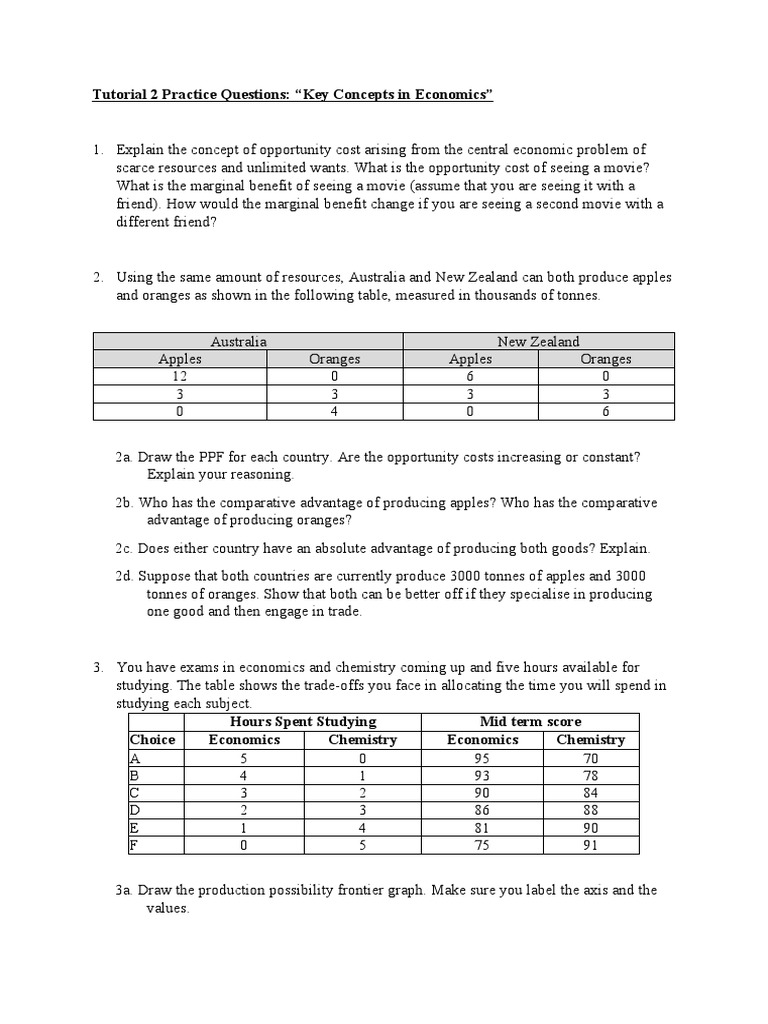 Practice Questions 2 - Opportunity Cost and Trade | PDF | Economics ...