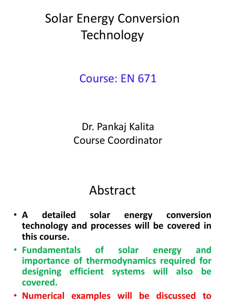 An Introduction to Solar Energy Conversion Technology and Processes ...