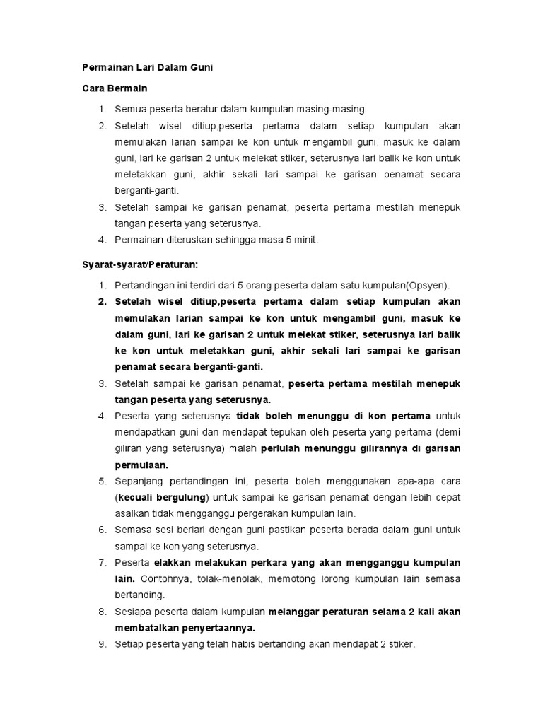 Panduan Permainan Lari Dalam Guni | PDF