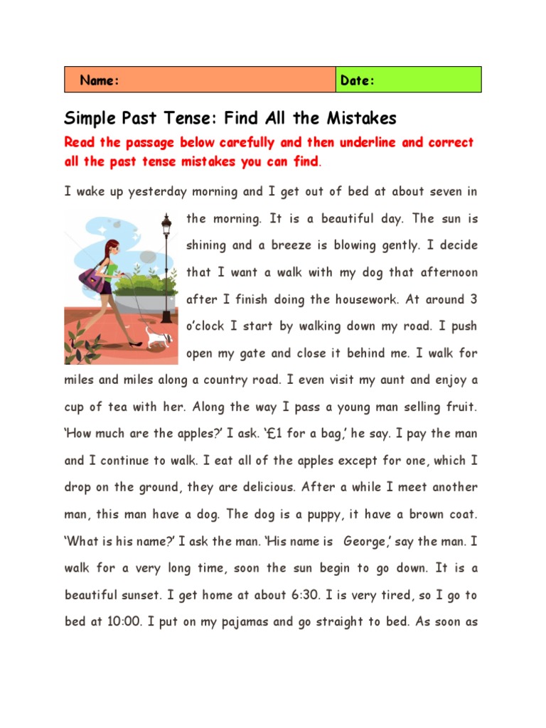 Simple Past Tense Find The Mistakes - 115155 | PDF