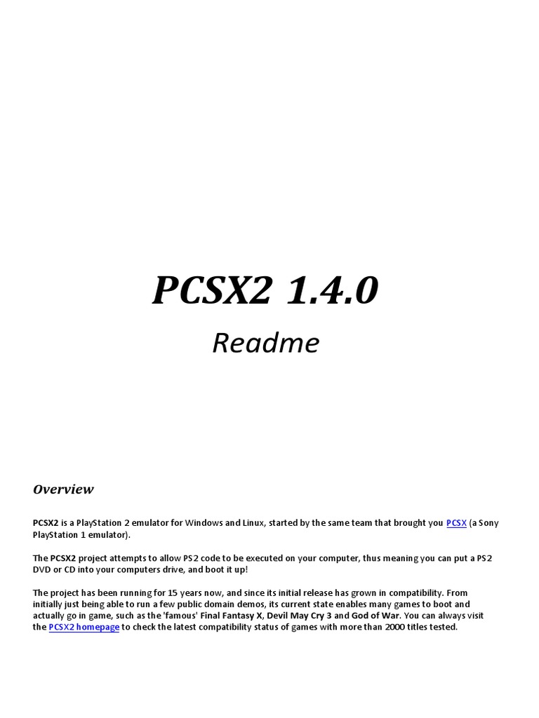 PCSX2 1.4.0 Emulator Overview | PDF
