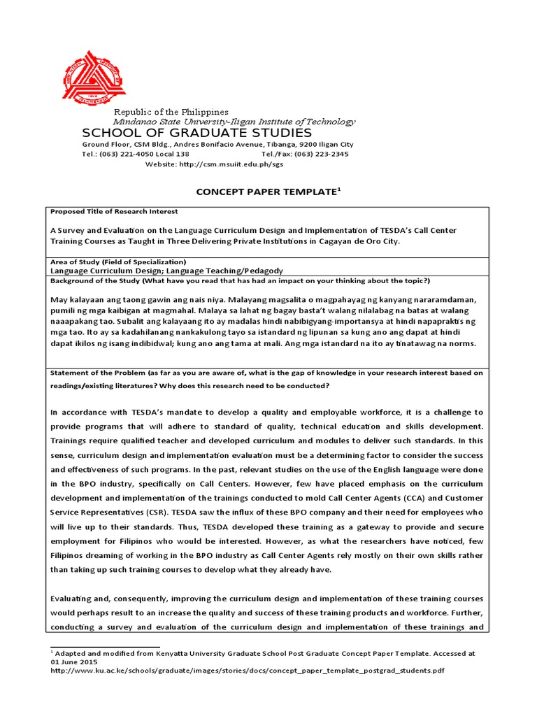 School of Graduate Studies: Concept Paper Template | PDF | Relativism ...