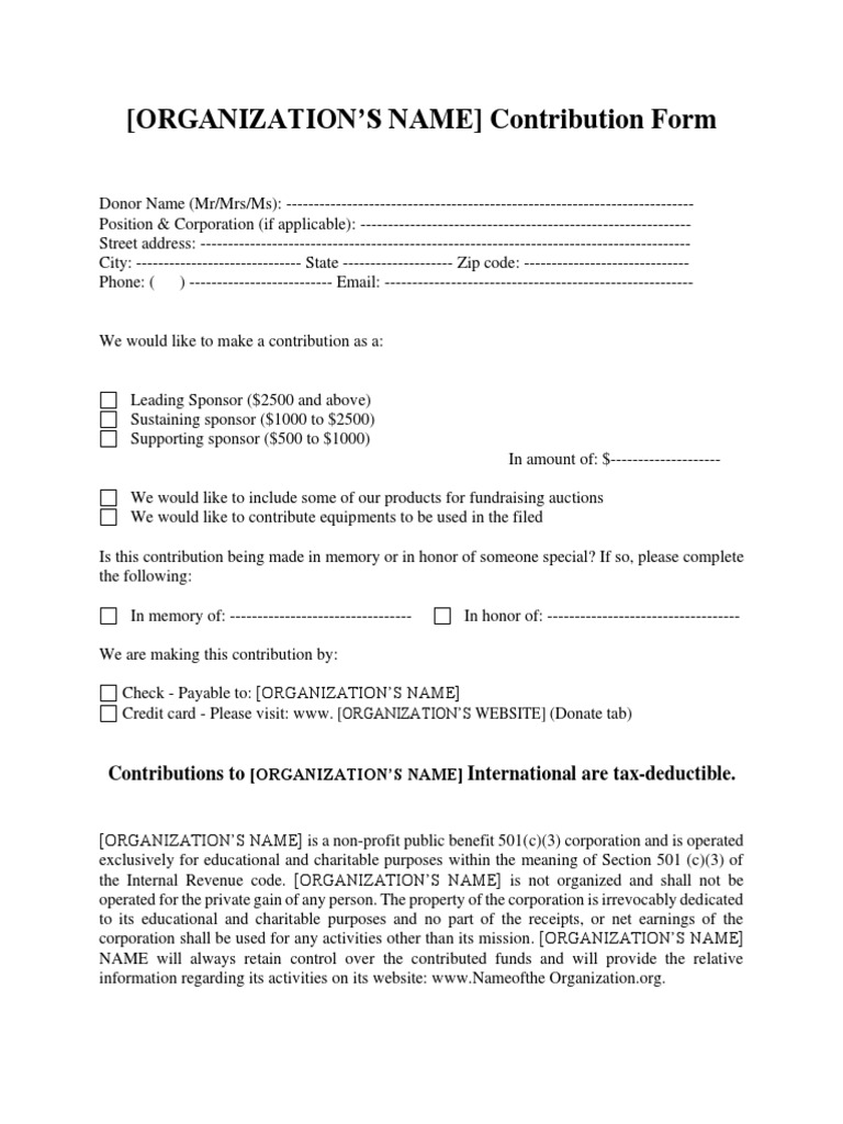 Contribution Form Ready Template | PDF