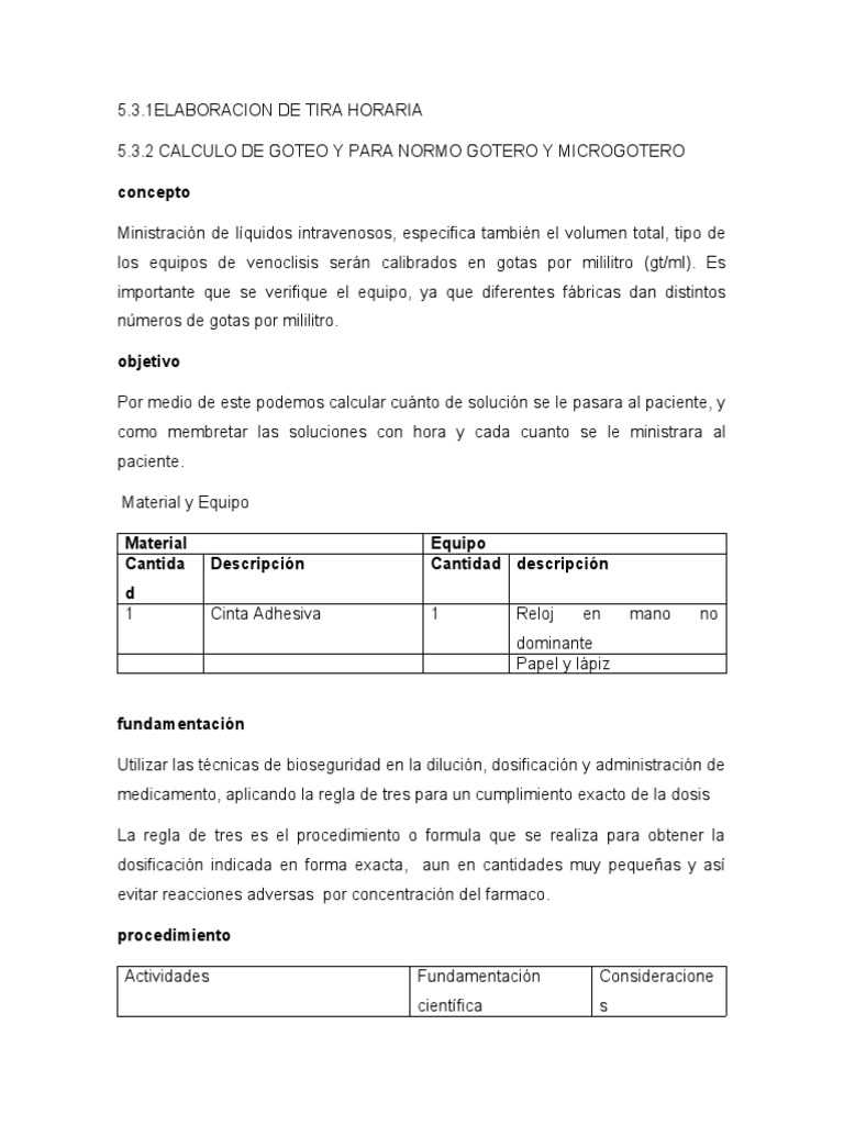 Calculo de Goteo y Tira Horaria | PDF | Terapia intravenosa ...