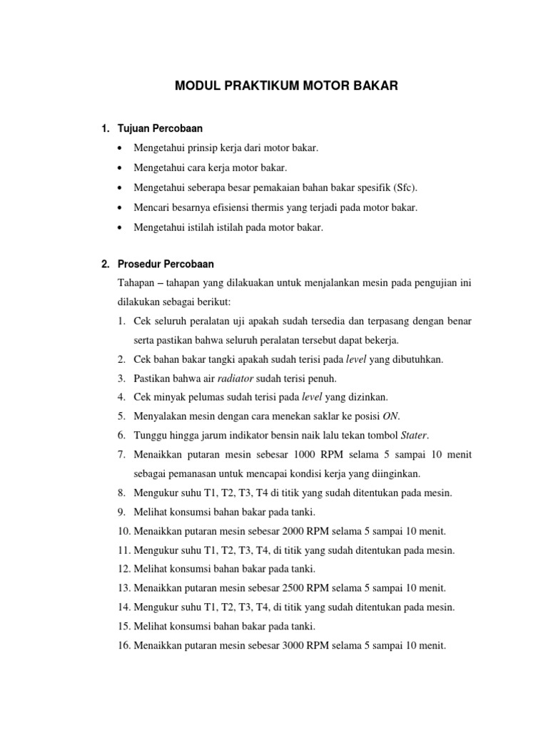 Modul Praktikum Motor Bakar | PDF | Sains & Matematika | Teknologi ...