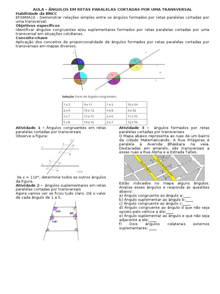 Aula - Ângulos Congruentes e Suplementares em Retas Paralelas Cortadas ...