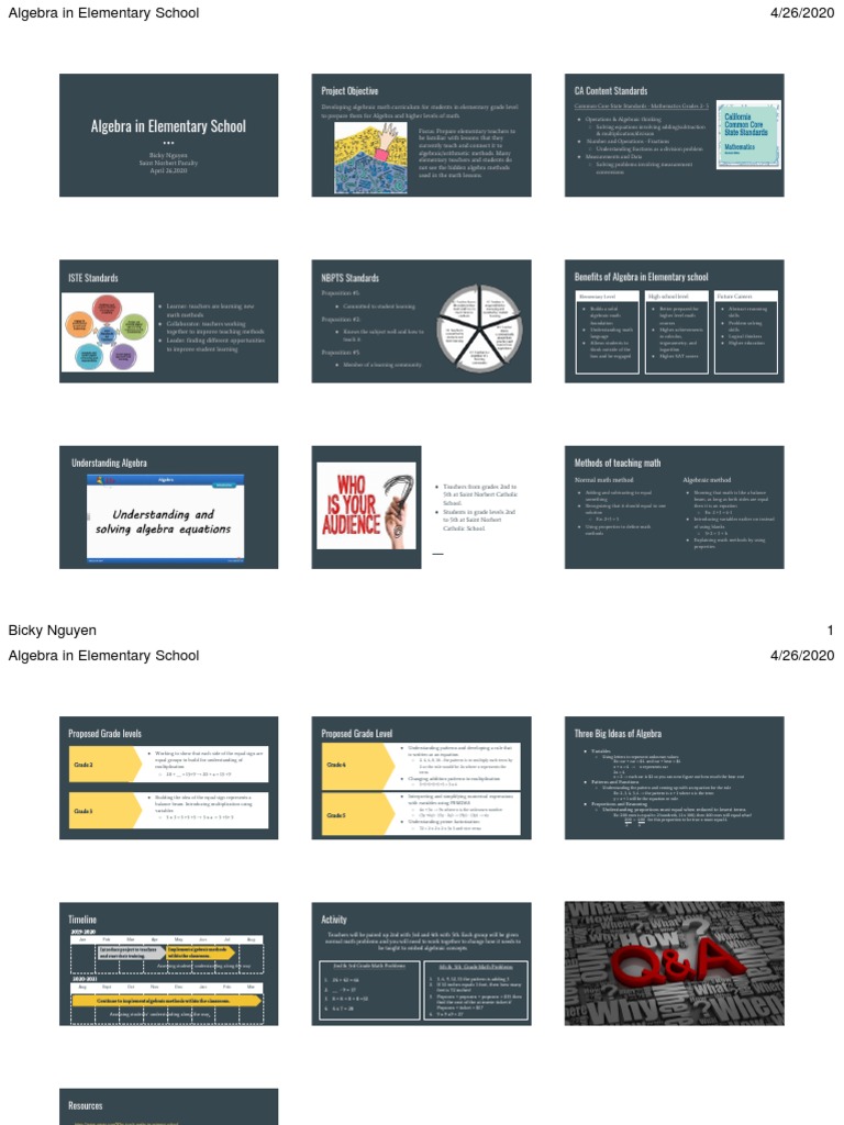 Algebra in Elementary For Presentation | PDF | Algebra | Teaching ...