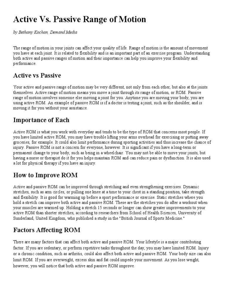 Active vs. Passive Range of Motion | PDF | Flexibility (Anatomy ...