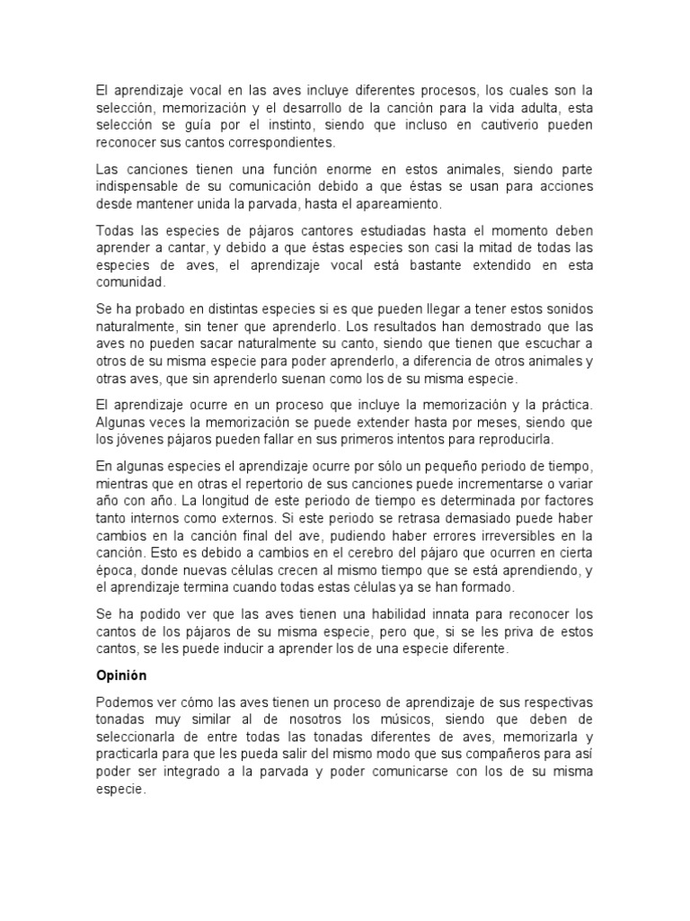 Aprendizaje Musical en Aves | PDF | Aves | Aprendizaje