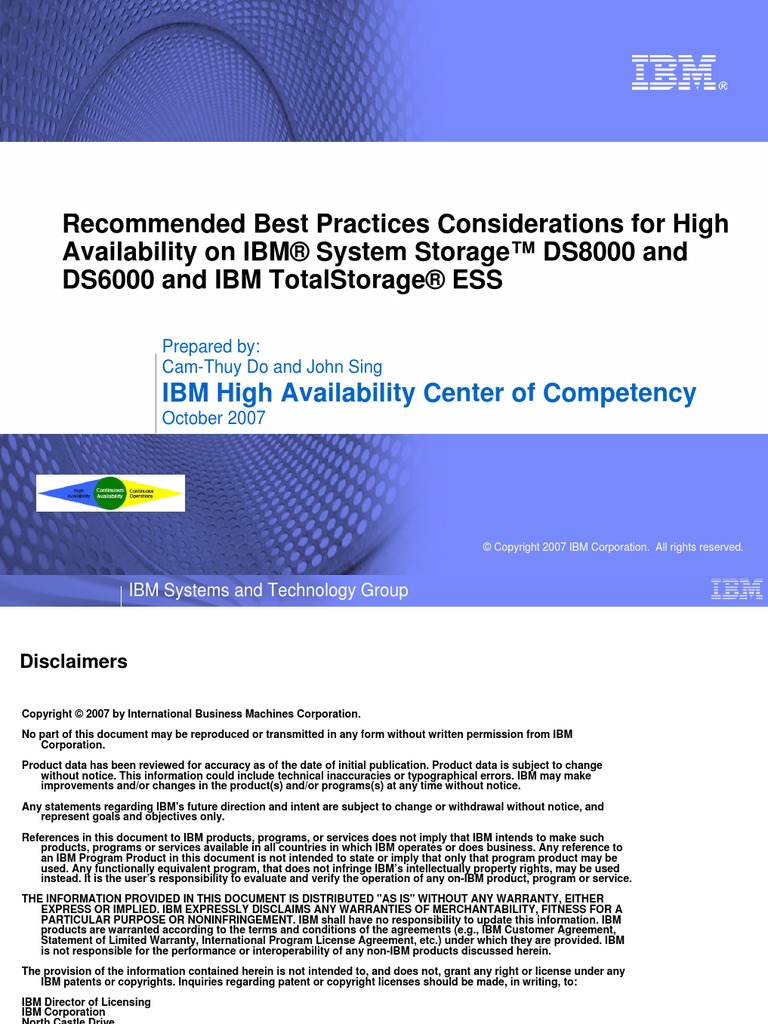 Storage - DS8K HA Best Practices - v1.9 | PDF | Ibm Db2 | Replication (Computing)