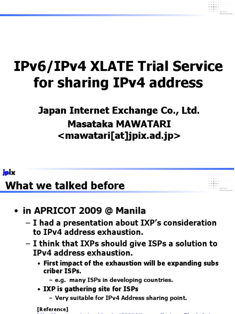 Ipv6/Ipv4 Xlate Trial Service For Sharing Ipv4 Address | PDF | I Pv6 | Ip Address