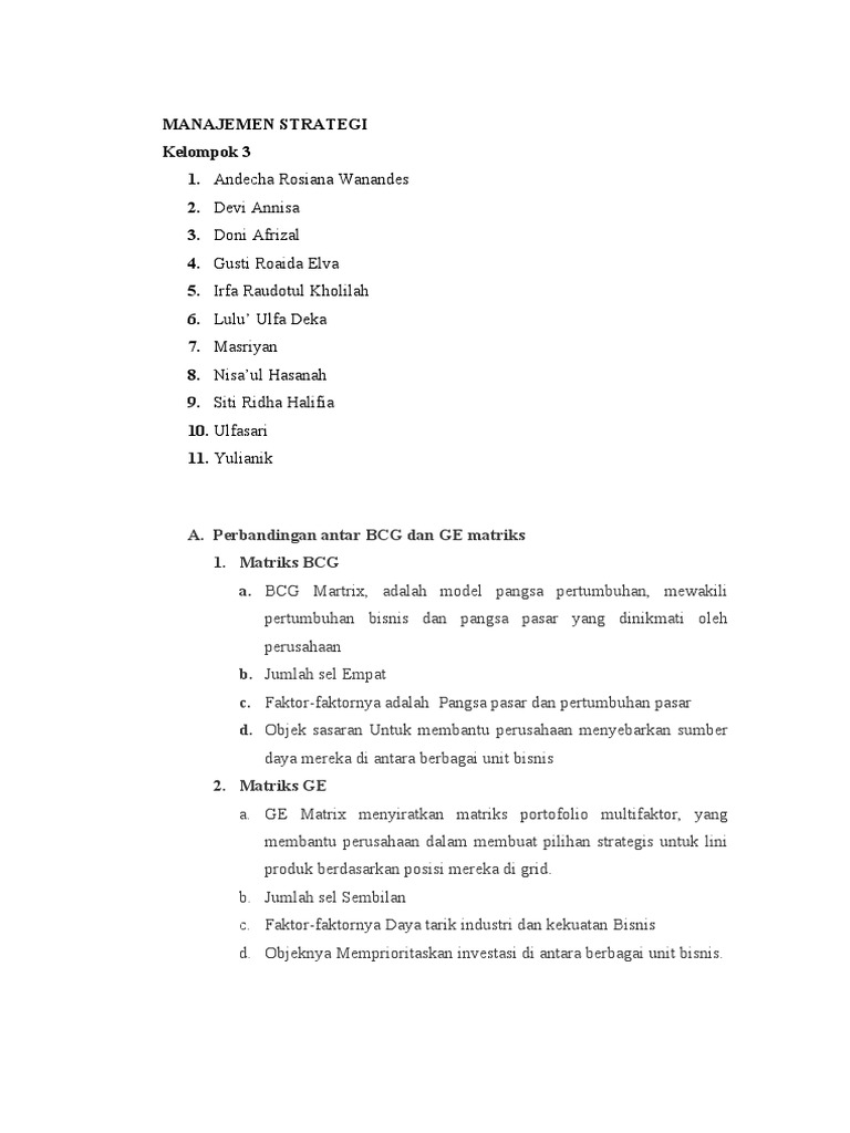 Analisis Matriks GE | PDF