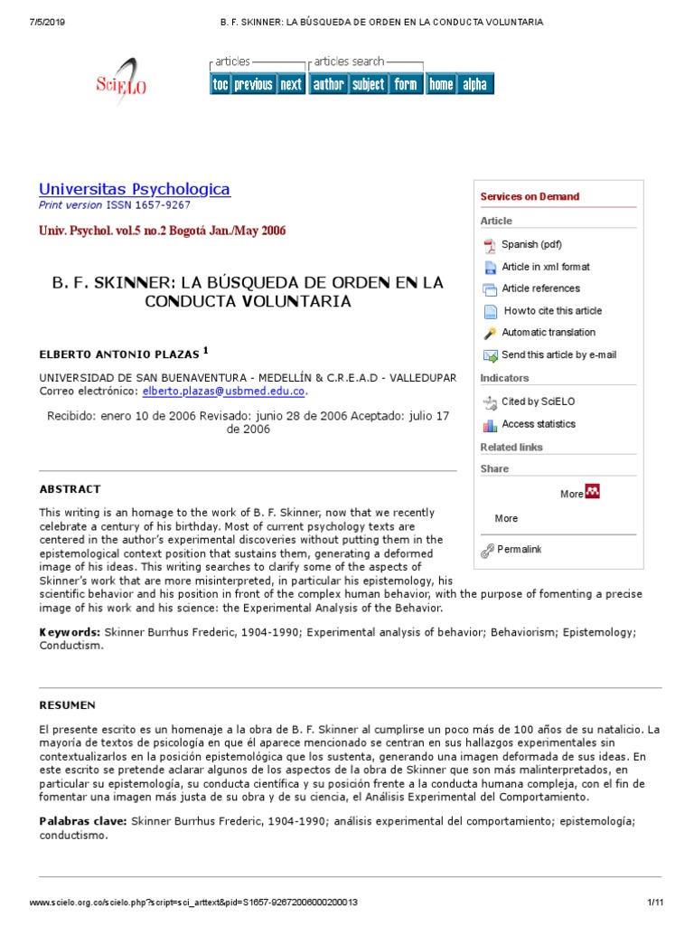 B. F. Skinner - La Búsqueda de Orden en La Conducta Voluntaria PDF ...