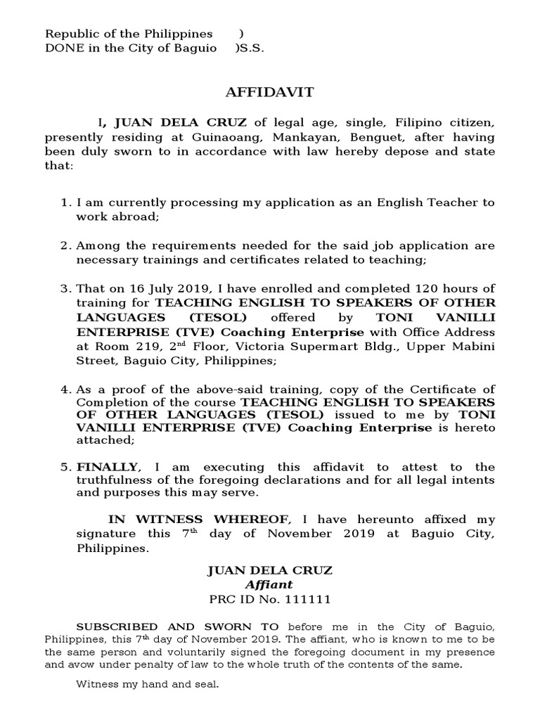Affidavit of Training Sample | PDF