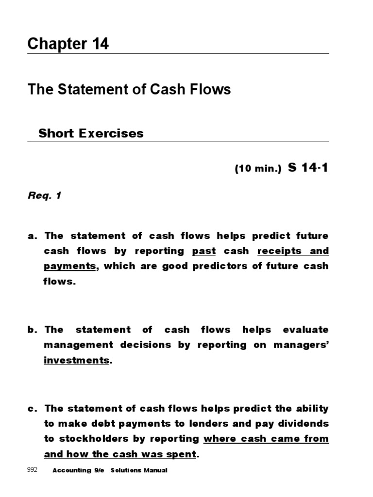 The Statement of Cash Flows: Short Exercises S 14-1 | PDF | Cash Flow ...