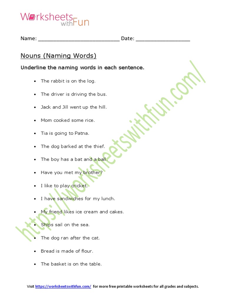 Nouns (Naming Words) Worksheet 1 | PDF | Language Arts & Discipline