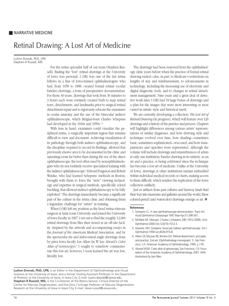 Retinal Drawing: A Lost Art of Medicine | PDF | Vision | Light