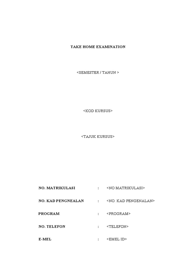 Template Take Home Exam | PDF