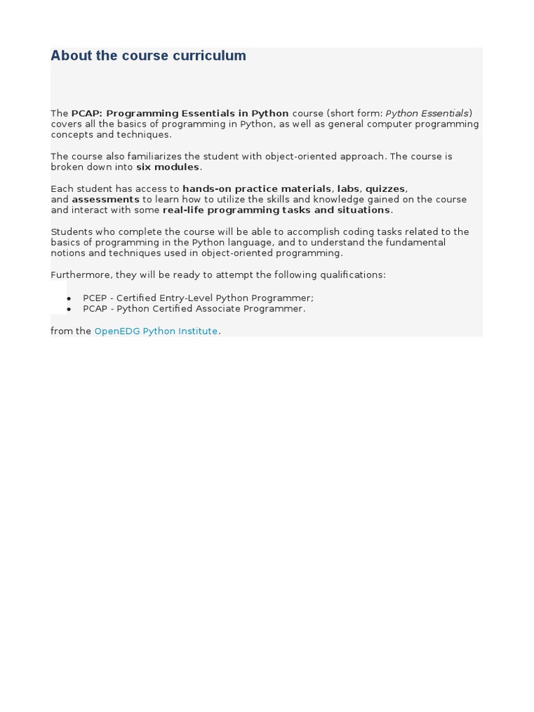 About The Course Curriculum | PDF | Python (Programming Language) | Computer Programming