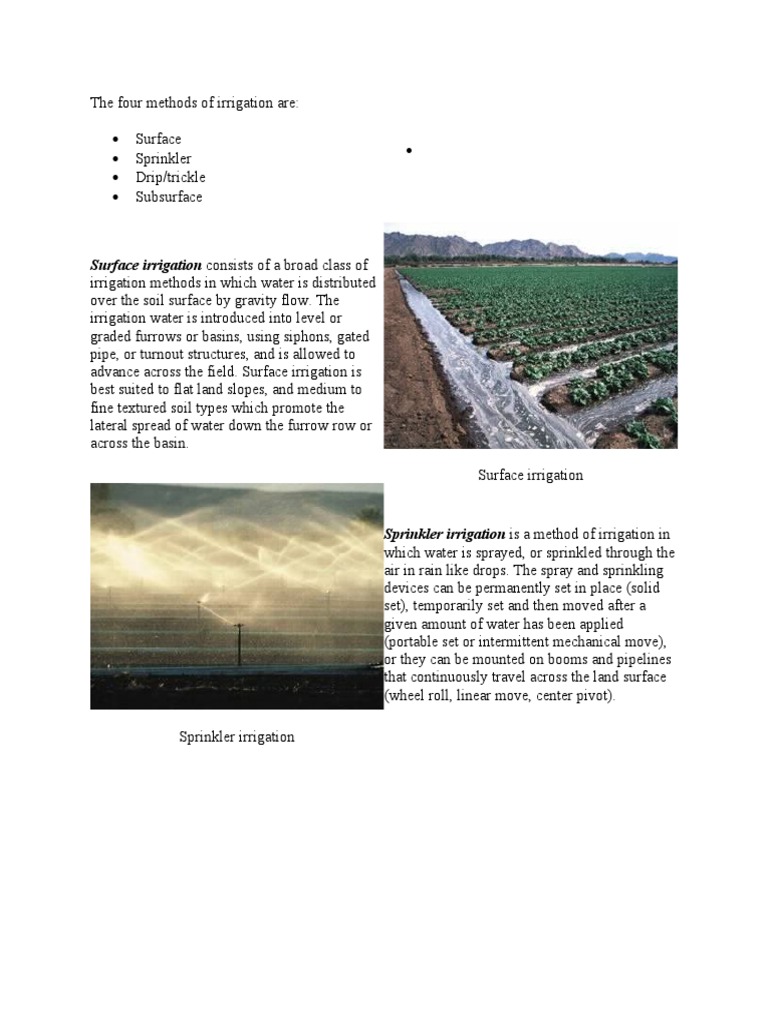 The Four Methods of Irrigation | PDF | Irrigation | Transparent Materials