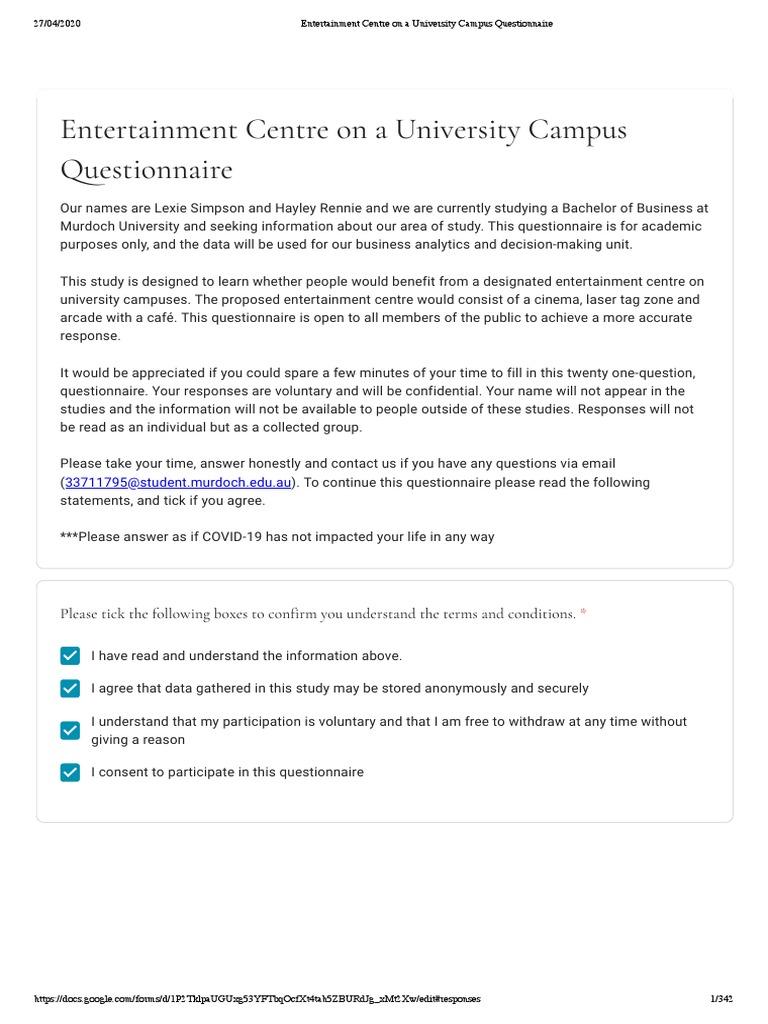 Entertainment Centre On A University Campus Questionnaire - Google ...