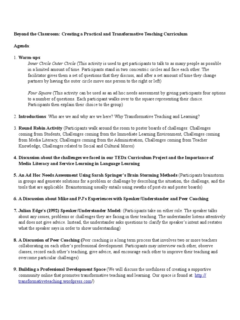 Transformative Teaching Curriculum Workshop | PDF | English As A Second ...