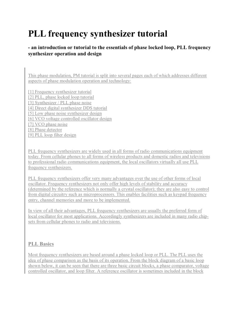 PLL Frequency Synthesizer Tutorial | PDF | Detector (Radio) | Radio ...