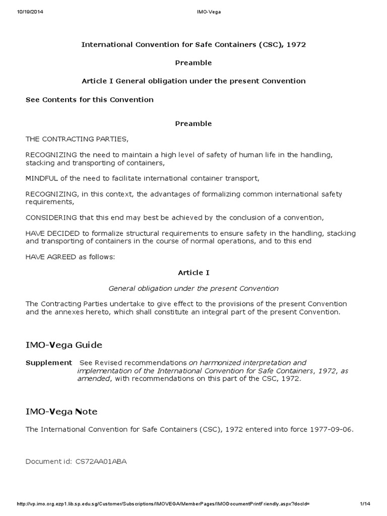 Safe Container Convention - OCT 2014 | PDF | Arbitral Tribunal ...