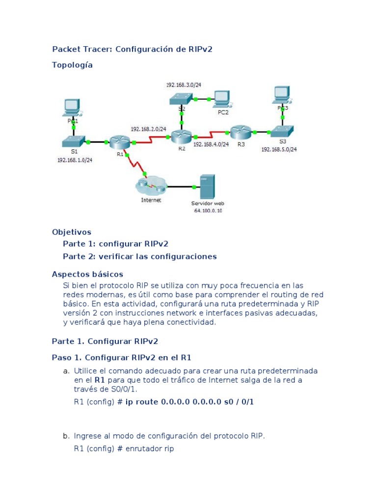 Packet Tracer: Configuración de Ripv2 Topología | PDF | Enrutador (Computación) | Arquitectura ...