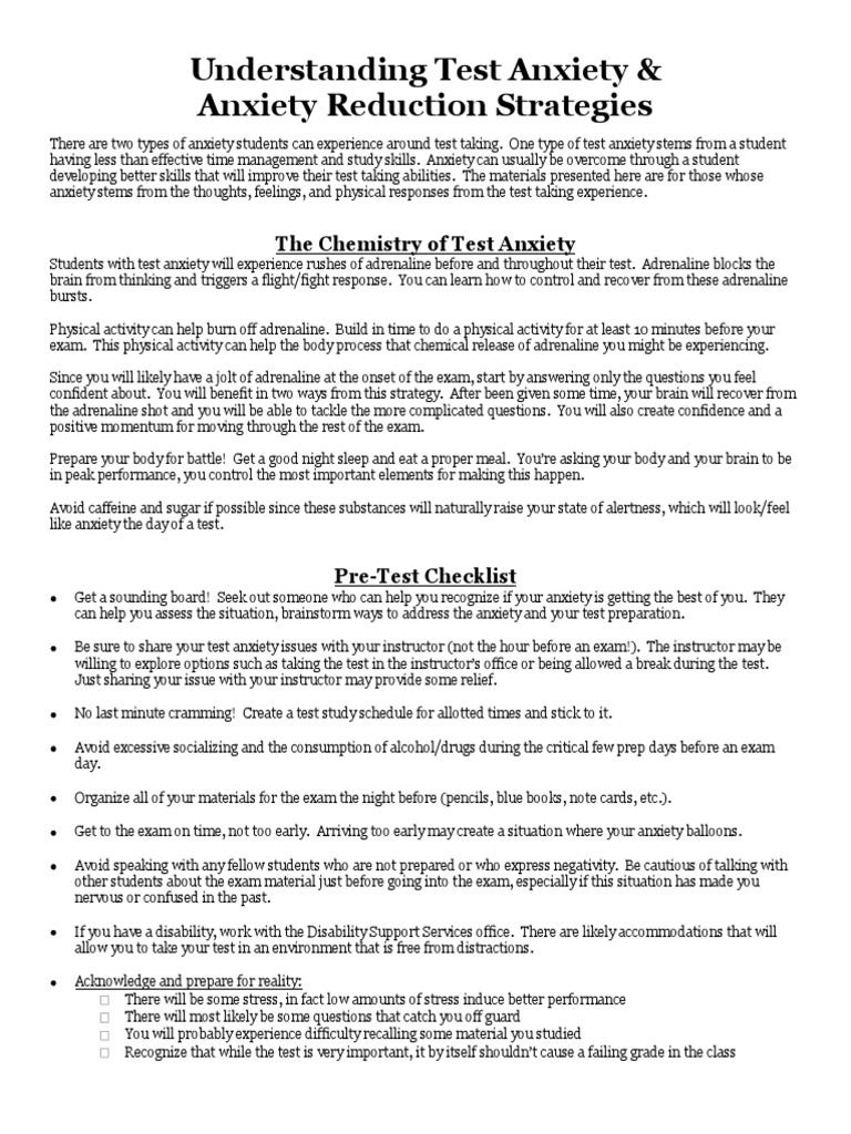 Understanding Test Anxiety & Anxiety Reduction Strategies | PDF ...