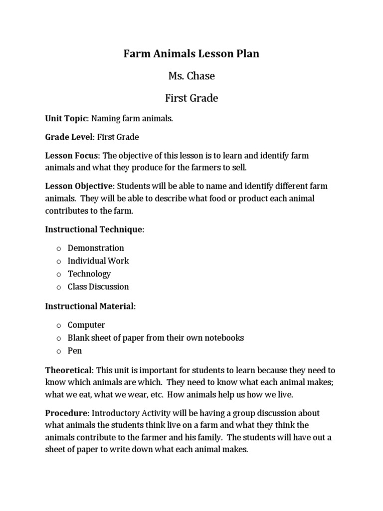 Farm Animals Lesson Plan | PDF | Lesson Plan | Communication
