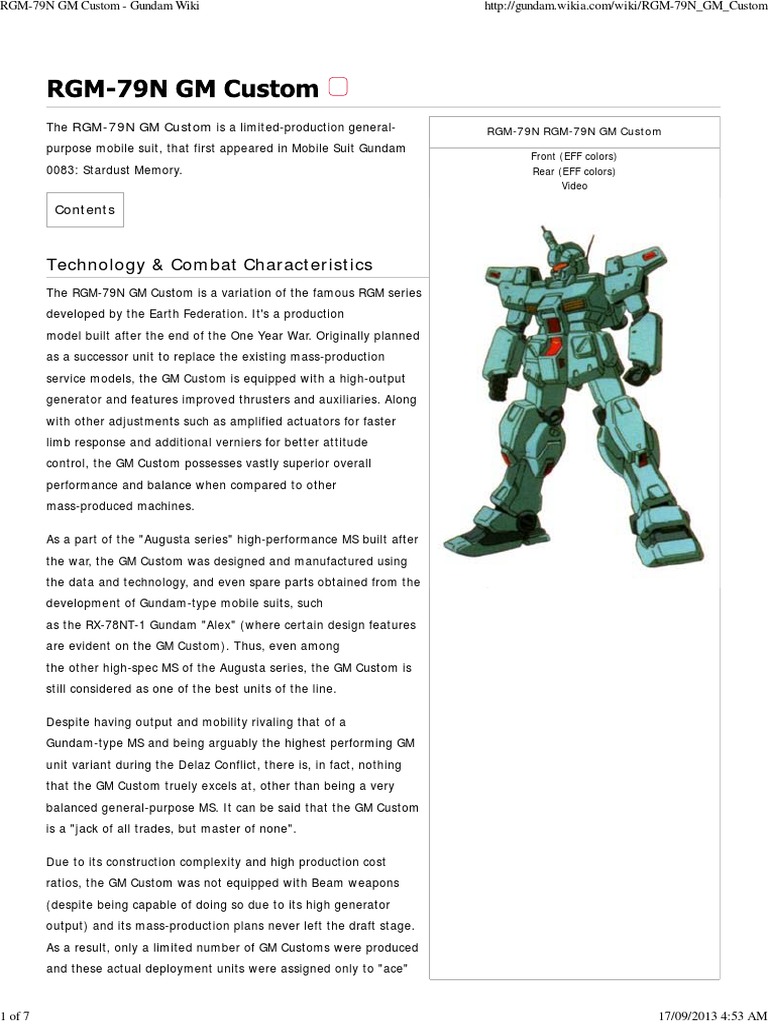 RGM-79N GM Custom - Gundam Wiki | PDF | Military Technology | Weaponry