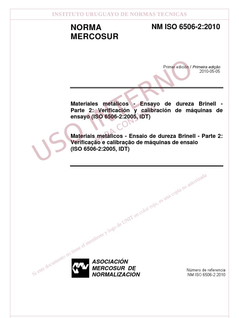 NM Iso 6506-2 - 2010 | PDF | Calibración | Dureza