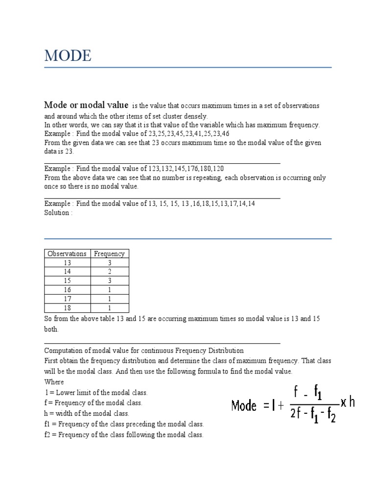 Mode or Modal Value | PDF | Mode (Statistics) | Statistical Theory