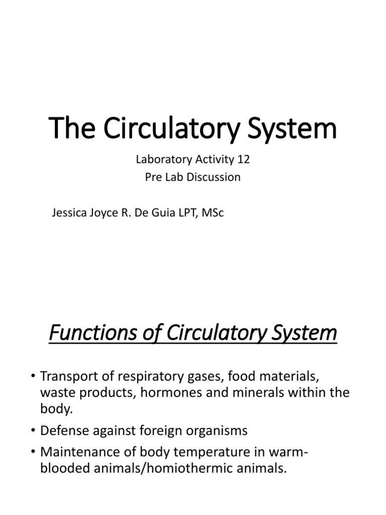 The Circulatory System: Laboratory Activity 12 Pre Lab Discussion ...