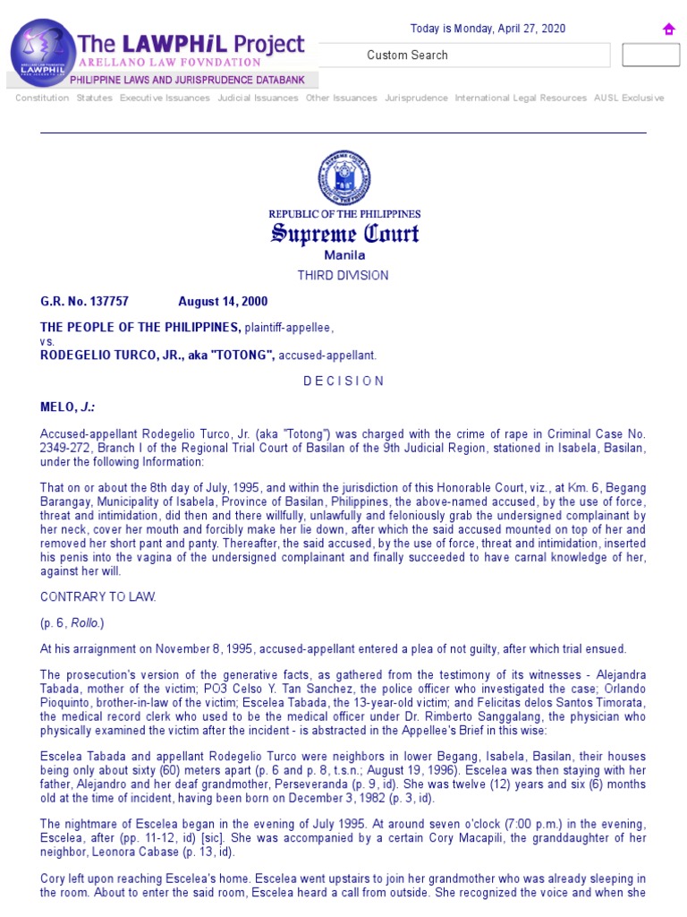 G.R. No. 137757 August 14, 2000 THE PEOPLE OF THE PHILIPPINES ...